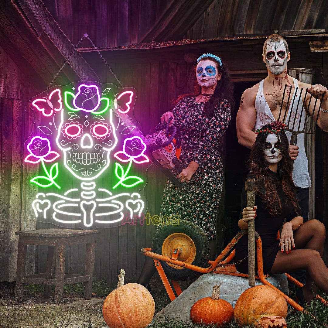 Floral Sugar Skull Neon Sign Custom Sugar Skull Mexican LED Light ...