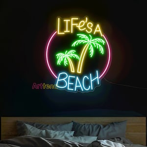 Life's A Beach Neon Sign Palm Tree Neon Light Beach Vibes LED Decor ...