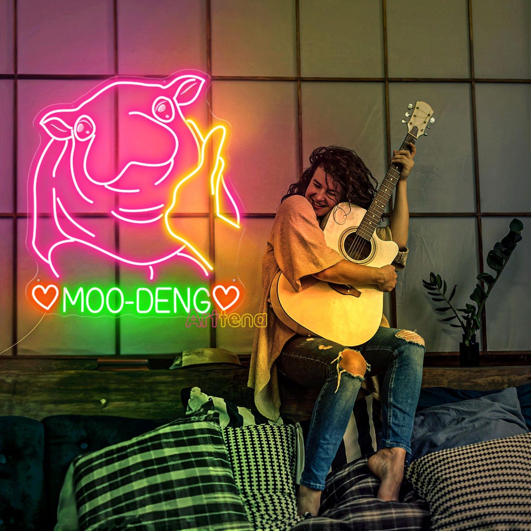Moo Deng Neon Sign, Cute Baby Hippo Moo Deng Bouncy Pig in Thai ...