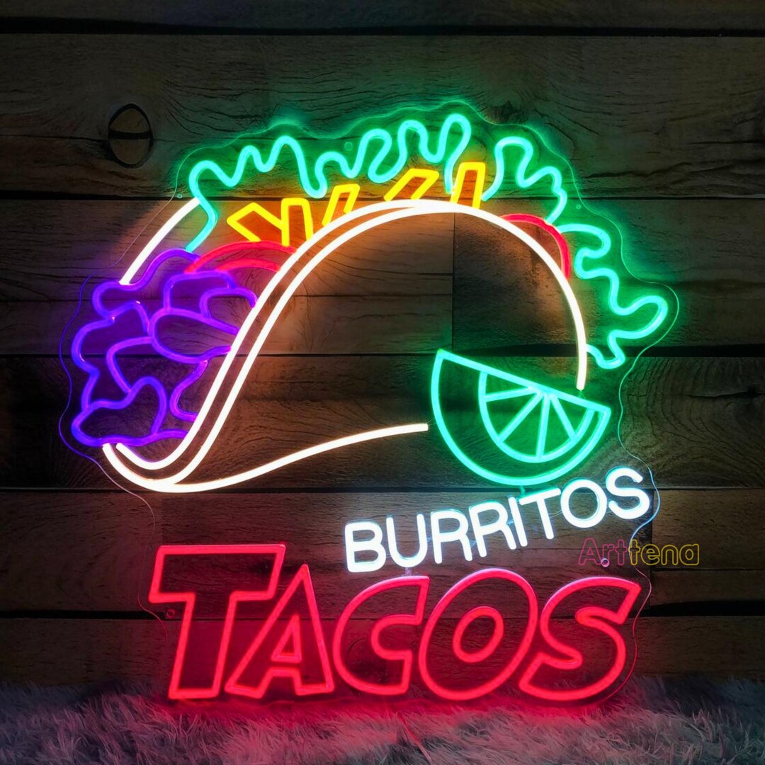 Tacos Burritos Neon Sign, Mexican Tacos Led Sign Mexican Food Neon ...