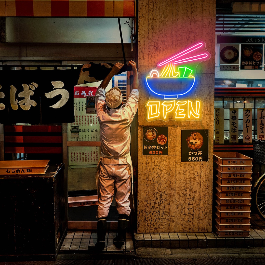Open Ramen Neon Sign, Custom Ramen Led Sign, Open Restaurant Neon Sign ...