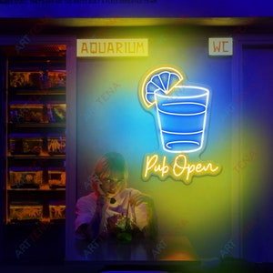 Tequila Shot Glasses Neon Sign, Cocktail Neon Sign, Pub Open, Bar Open ...