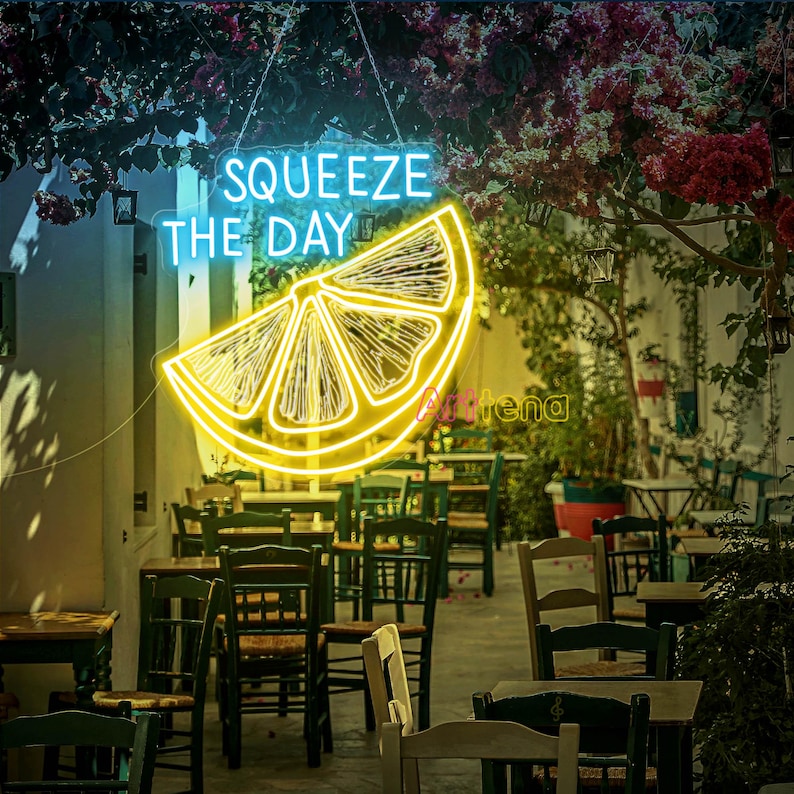Squeeze the Day Neon Sign, Lemon Neon Sign, Lemon Decor Wall, Kitchen ...