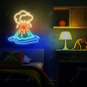 Volcano Erupting Decor,volcane Mountain Neon Sign Wall Art, Volcano ...