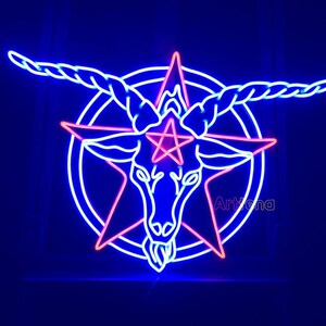 Not Today Santa Neon Sign, Santa Neon Sign, Baphomet Pentagram Neon ...