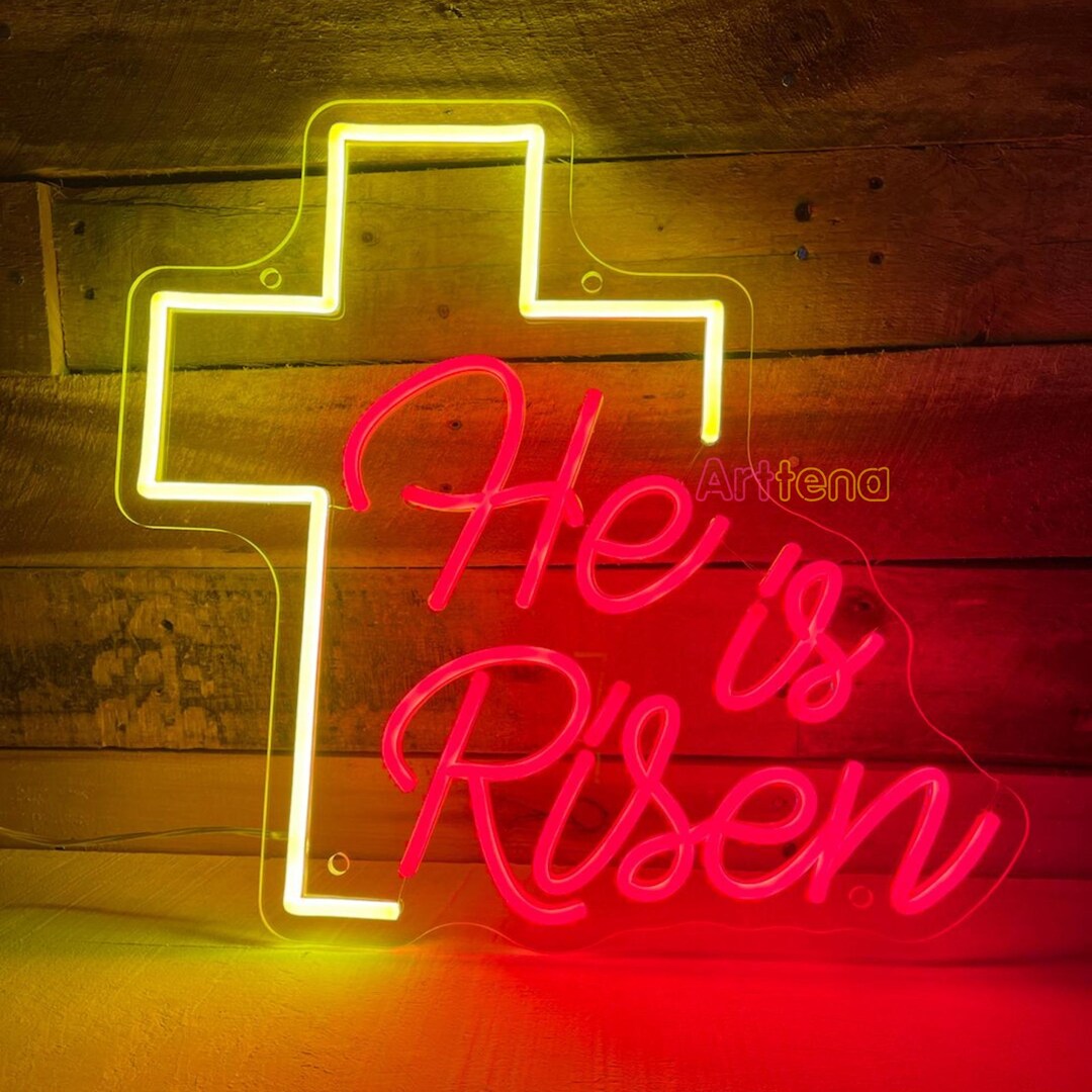 He is Risen Cross Neon Sign Cross Neon Sign Happy Easter Wall Decor ...