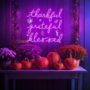 Thankful Grateful Blessed Neon Sign, Fall Autumn Led Sign, Autumn Led ...
