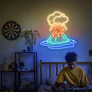 Volcano Erupting Decor,volcane Mountain Neon Sign Wall Art, Volcano ...