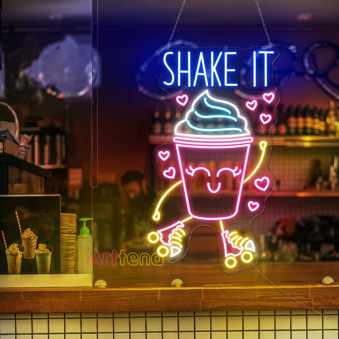 Shake It Milk Neon Sign Cup Neon Sign, Milk Led Sign Bar Decor Sign ...