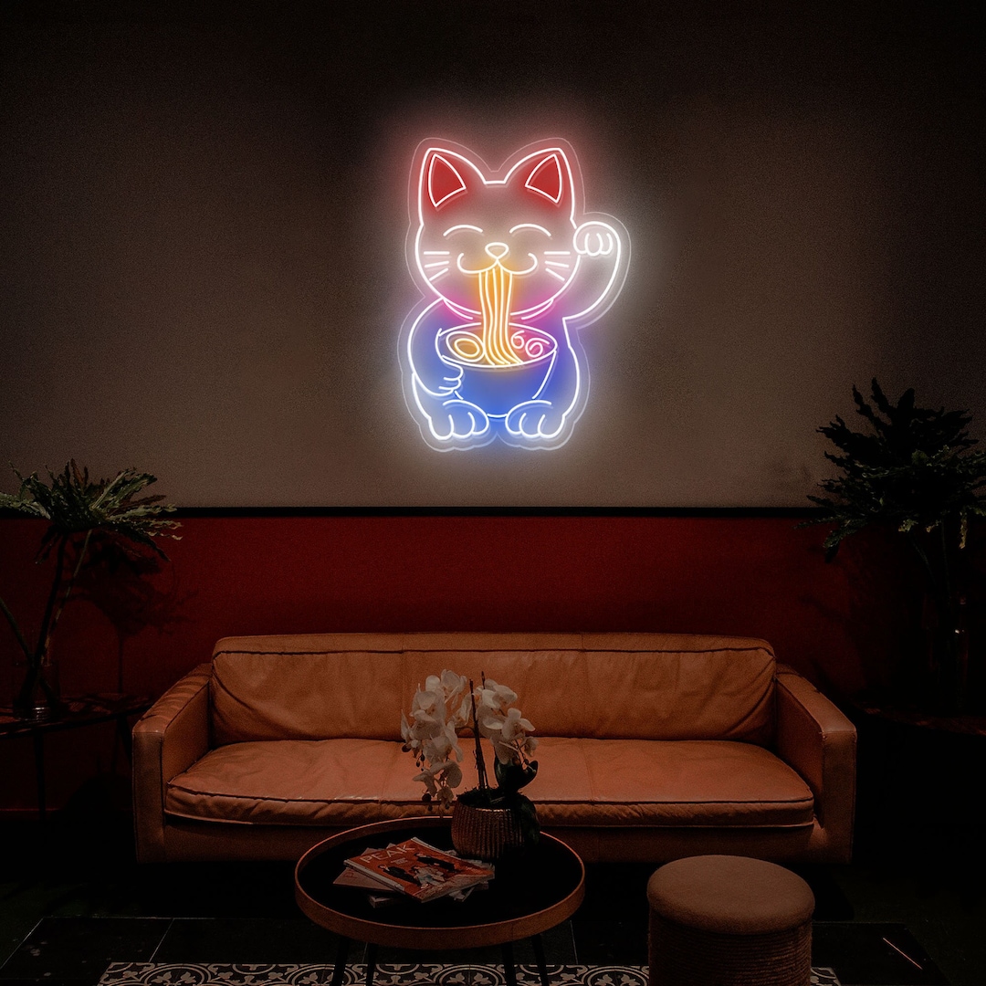 Lucky Cat Neon Sign, Fortune Cat Ramen, Ramen Japanese, Japanese Custom ...