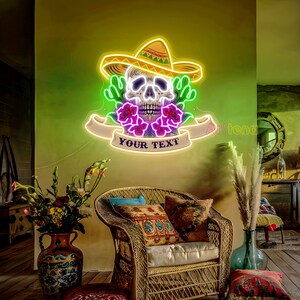 Mexican Food Neon Sign, Mexican Neon Sign, Skull LED Sign, Open Neon ...