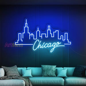 City Light Chicago Neon Sign, Skyline Neon Sign, Home Wall Decor Office ...
