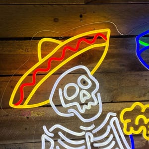 Skull Mexico Taco Beer, Mexican Food Decor, Food Neon Sign, Restaurant ...
