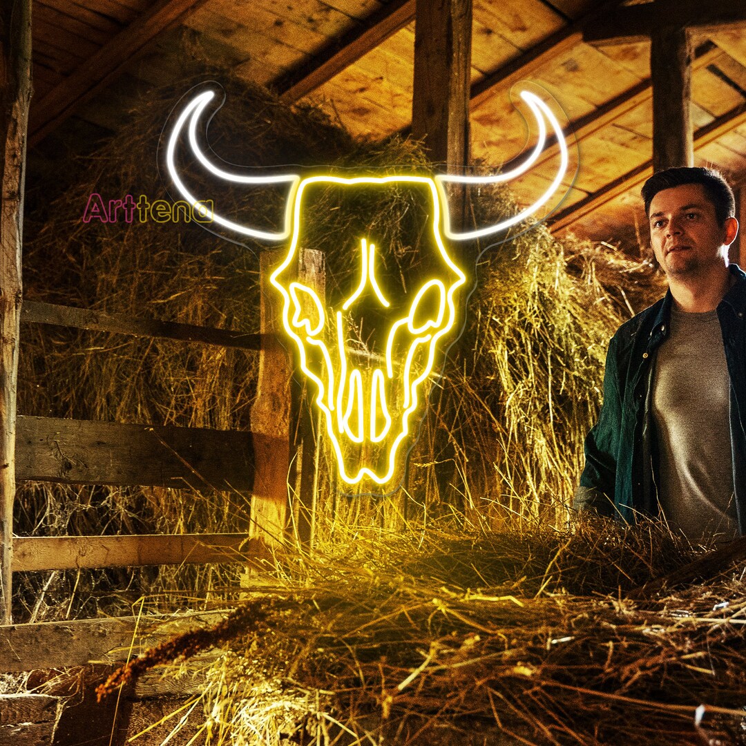 Buffalo Skull Neon Sign Animals With Horns Light Sign Custom Buffalo ...