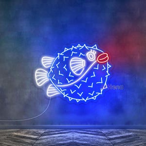 Puffer Fish Neon Sign, Fish Led Sign, Blowfish Light Sign, Fugu Led ...