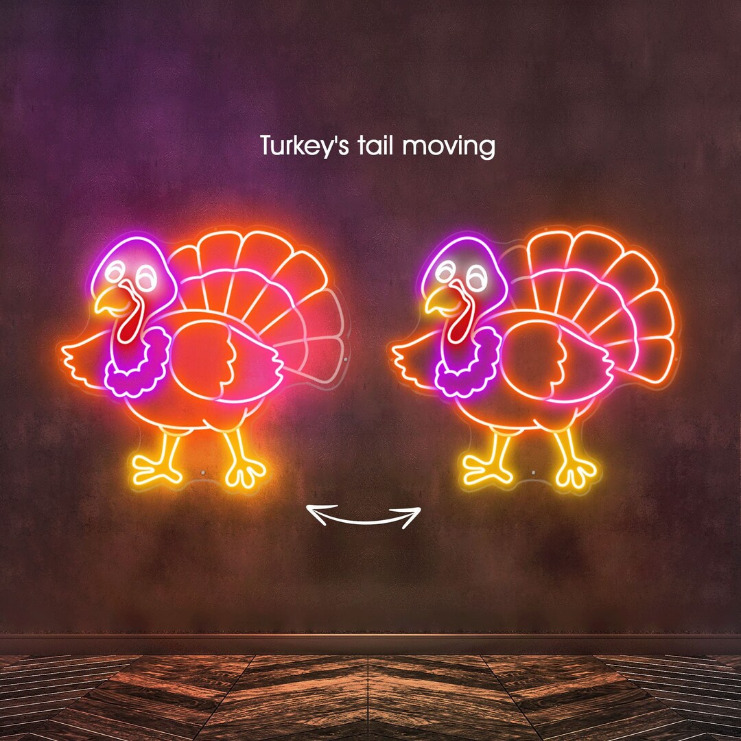 3D Turkey Tail Moving Neon Sign, Turkey Thank Giving Days, Thanksgiving ...