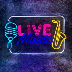 Live Music Neon Sign, Music Band Neon, Studio Lights, Neon Light Sign ...