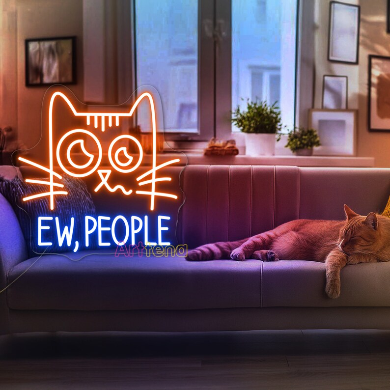 Ew People Neon Sign, Cat Neon Sign, Cat Wall Decor, Silly Cat Led Sign ...