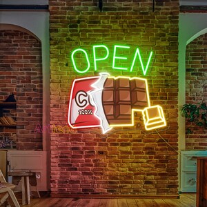 Chocolate Open Neon Sign, Chocolate Neon Sign, Chocolate Decor Sign ...
