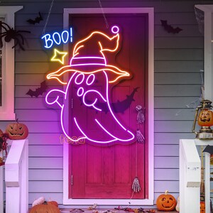 Boo Cute Neon Sign, Boo LED Neon Sign, Ghost Neon Sign, Halloween Decor ...