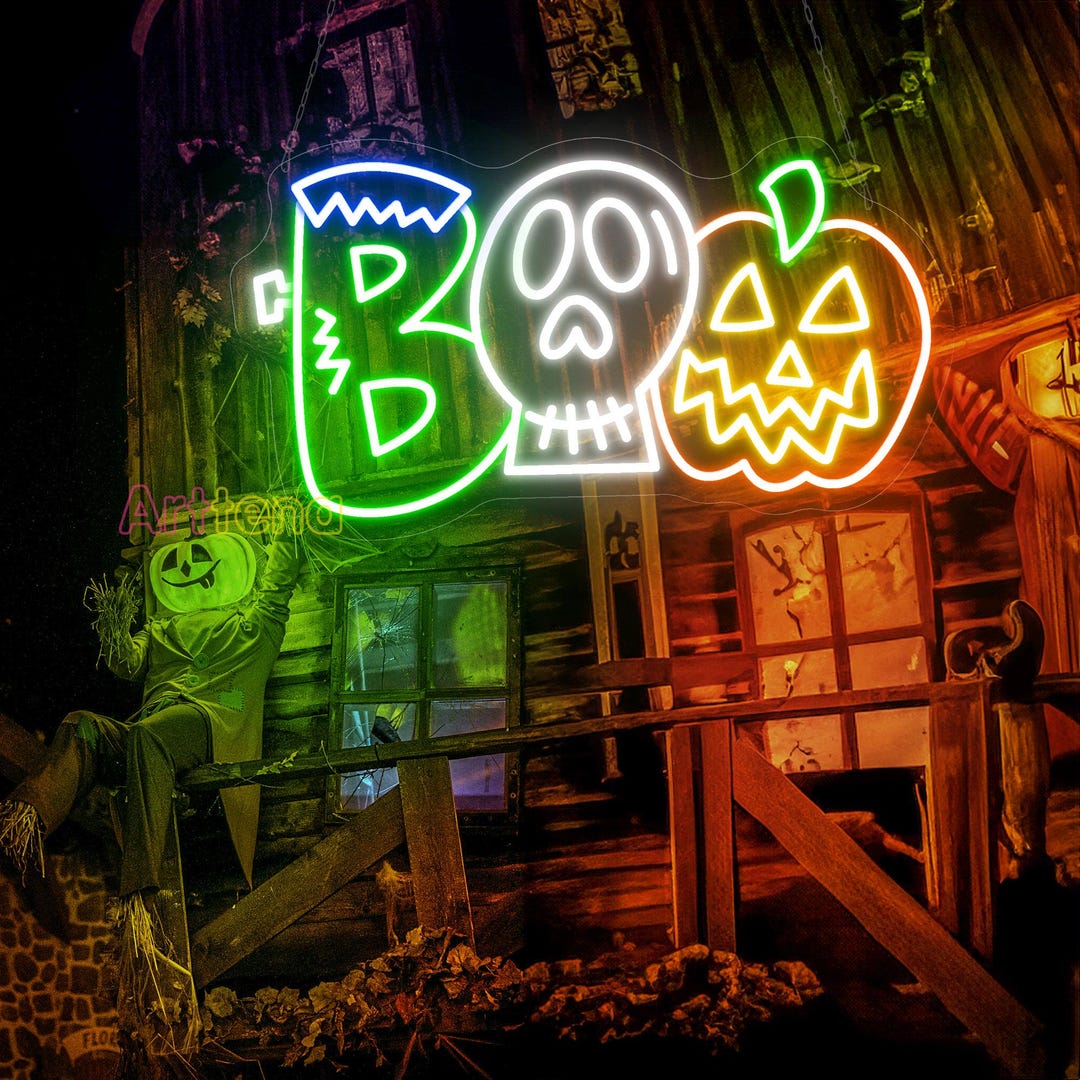 Boo Zombie Neon Sign, Boo Decor Sign, Halloween Decor Wall, Halloween ...