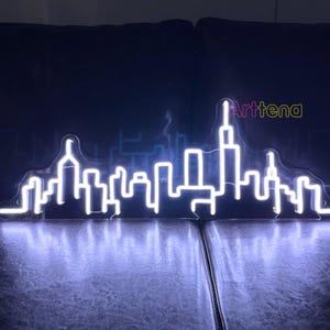 City Light Chicago Neon Sign, Skyline Neon Sign, Home Wall Decor Office ...