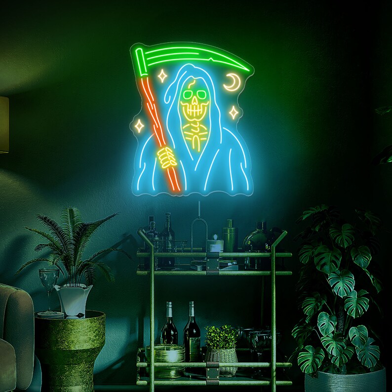 Grim Reaper Neon Sign Game Room Decor Skeleton Neon Sign - Etsy