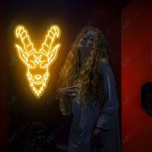 Baphomet Neon Sign, Gothic Dark Led Decor, Black Goat Led Light, Satan ...
