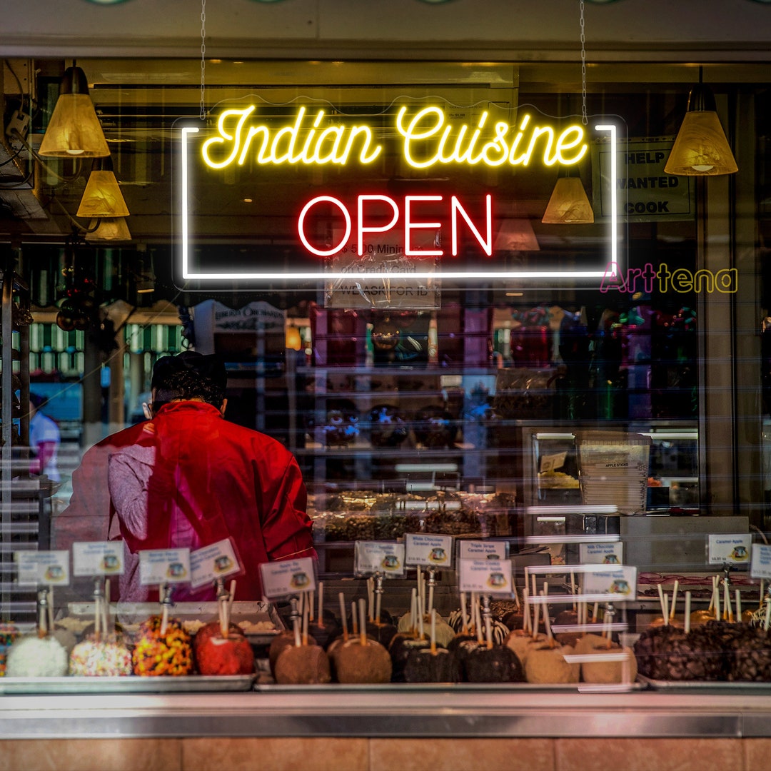 Indian Cuisine Open Neon Sign, Indian Food Led Sign, Open Neon Sign ...