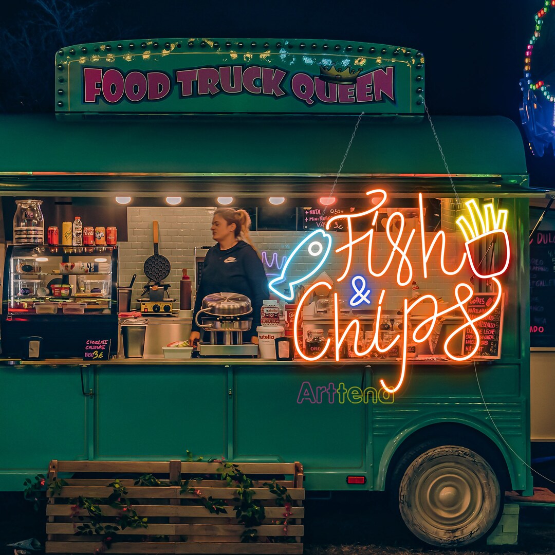 Fish & Chips Neon Sign, Fast Food Neon Sign, Restaurant Decor, Custom ...