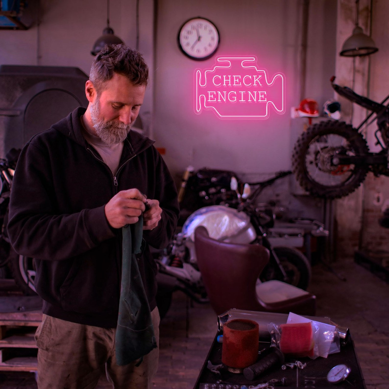 Check Engine Light Neon Sign, Check Engine Neon Sign, Man Cave Neon ...