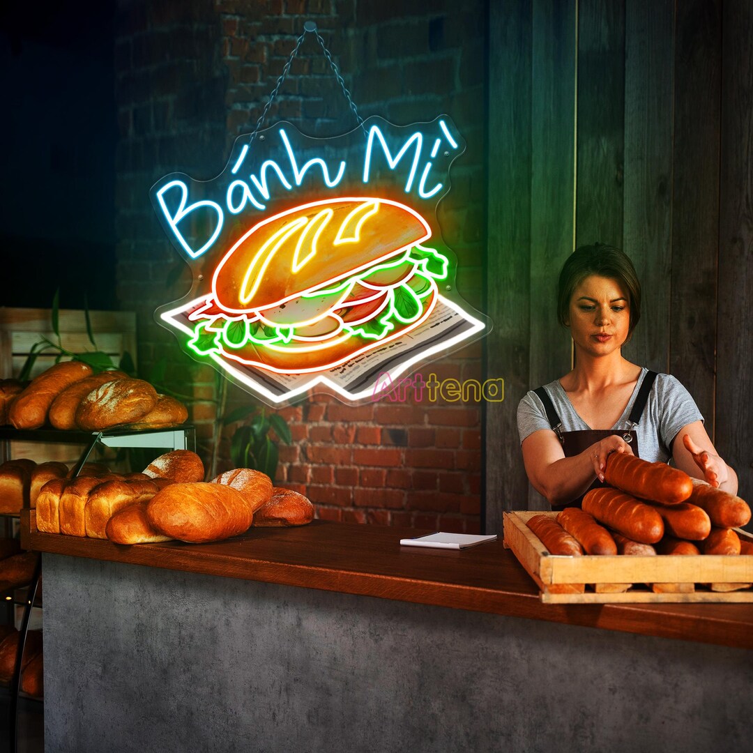 Banh Mi Neon Sign, Vietnamese Bread Led Sign, Vietnamese Food Wall Art ...