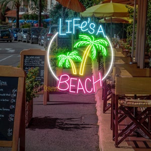 Life's A Beach Neon Sign Palm Tree Neon Light Beach Vibes LED Decor ...