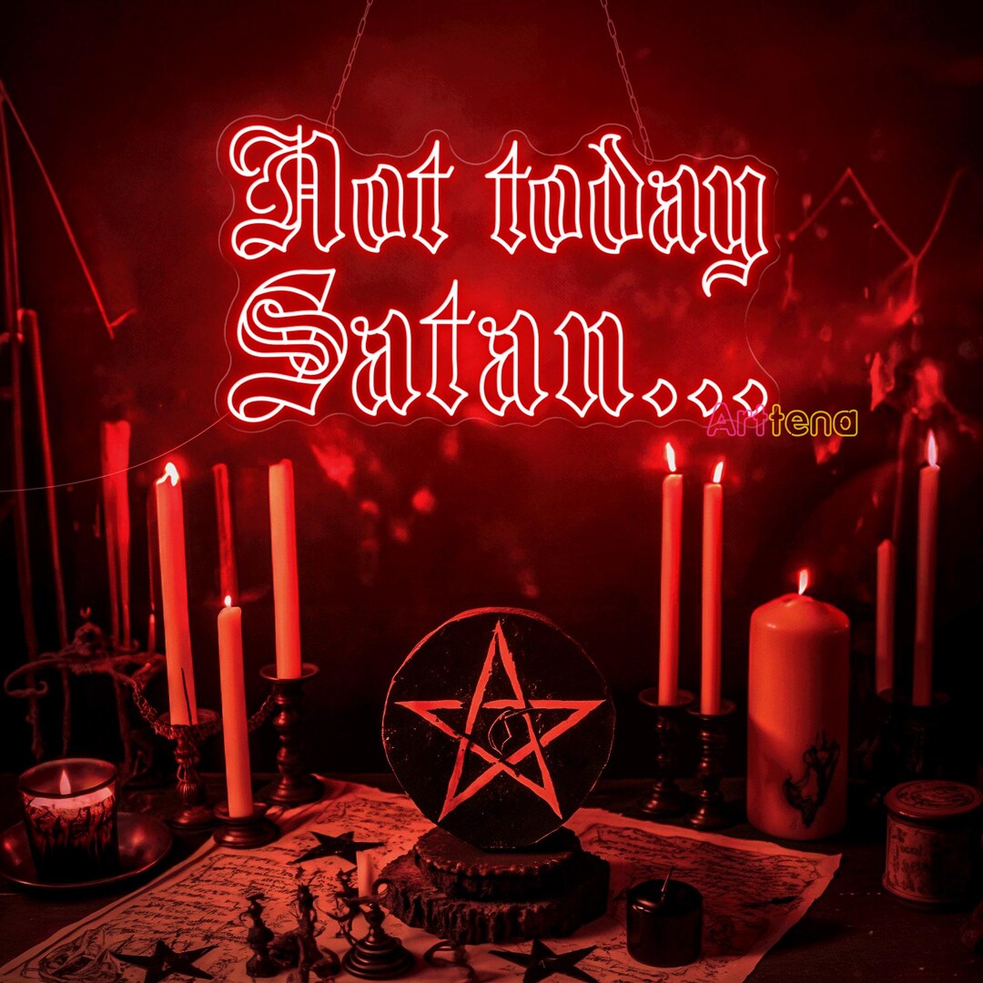 Not Today Santa Neon Sign, Santa Neon Sign, Baphomet Pentagram Neon ...