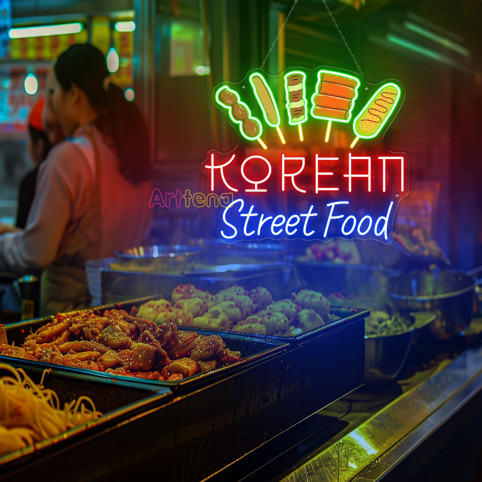 Korean Street Food Led Neon Sign Custom Korean Restaurant Decor ...