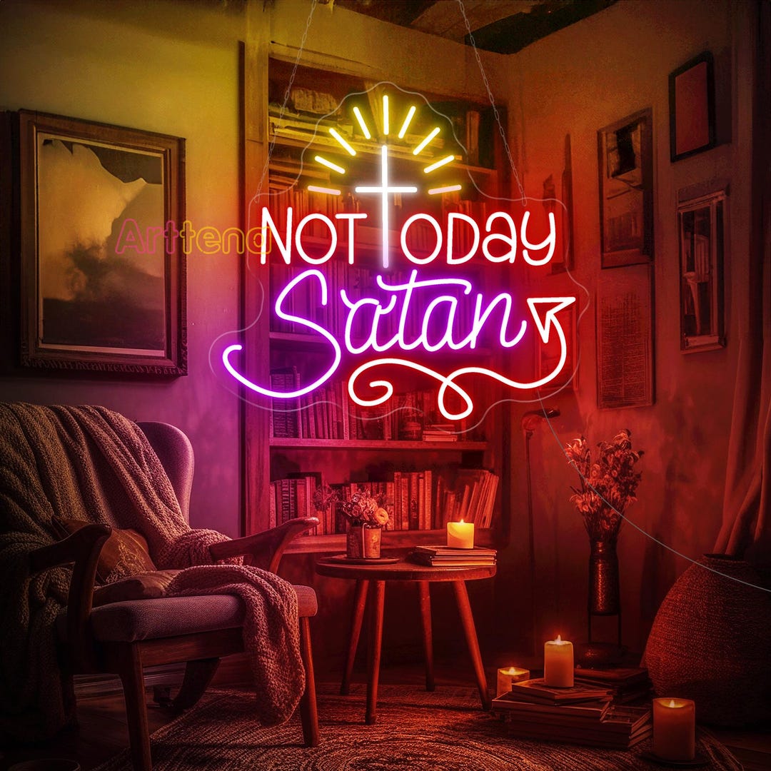 Not Today Santa Neon Sign, Santa Neon Sign, Baphomet Pentagram Neon ...