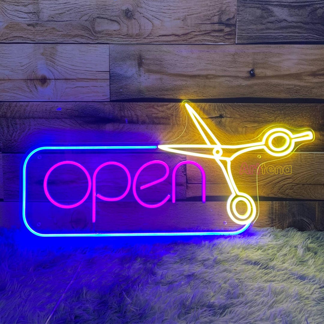 Open Barbershop Neon Sign: Hair Salon LED Light, Business Sign, Barber ...