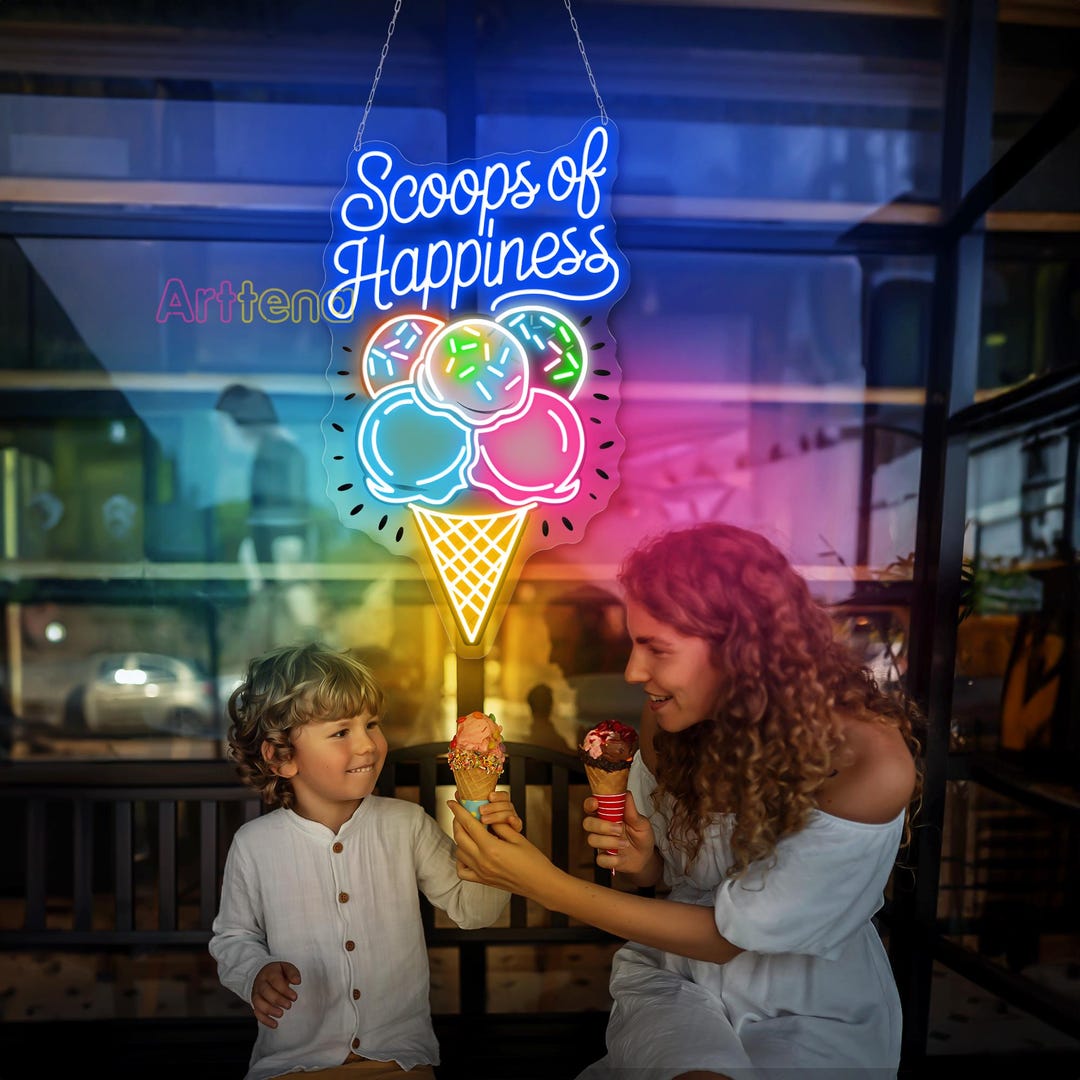 Scoops of Happiness Neon Sign Ice Cream Shop LED Sign Ice Cream Custom ...