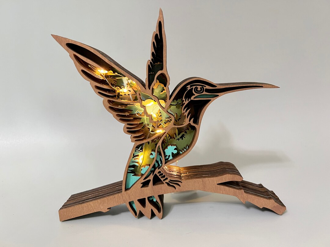 Custom 3D Hummingbird Wooden Ornament With Lights animal Table ...