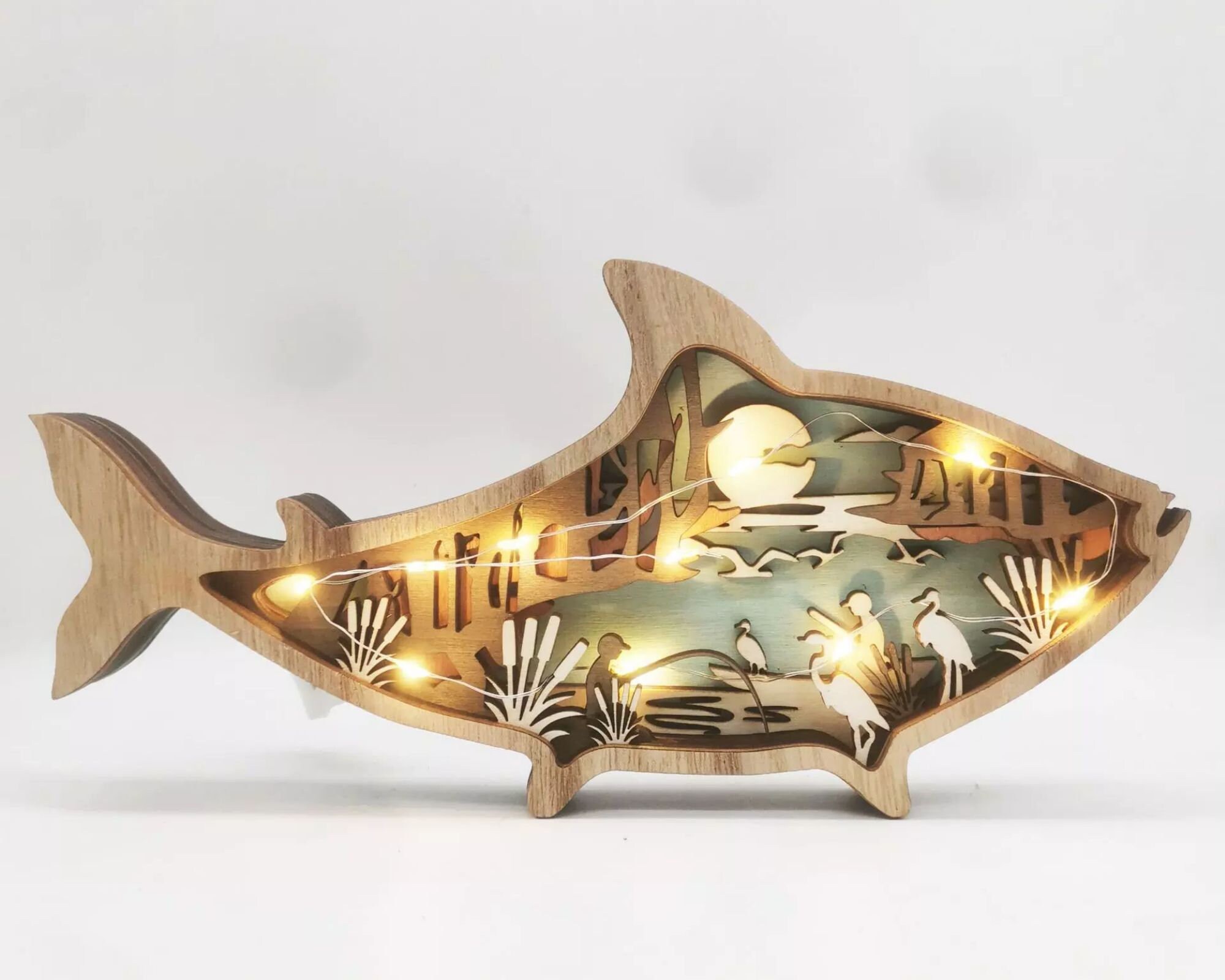 Custom 3D Wooden Carved Fish Statue With LED Light-christmas - Etsy