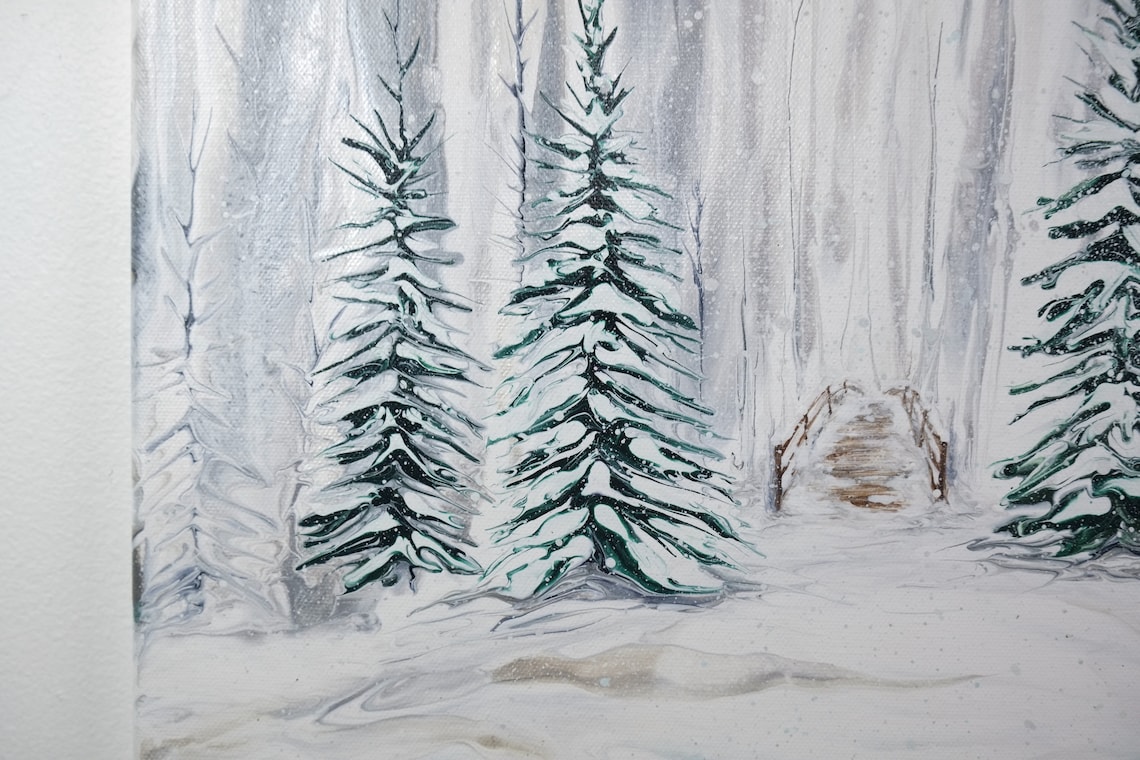 Snowy Winter Scene Wall Decor With Bridge - Etsy