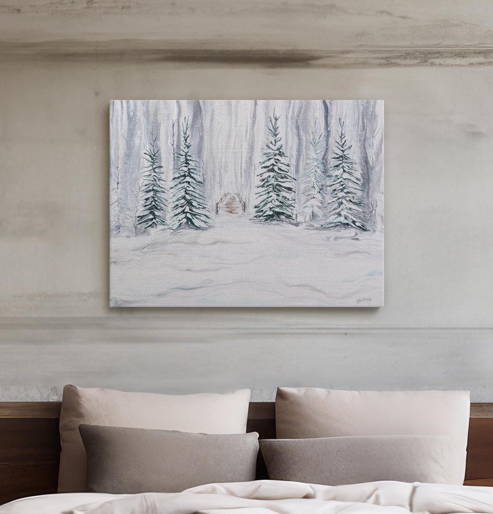 Snowy Winter Scene Wall Decor With Bridge - Etsy