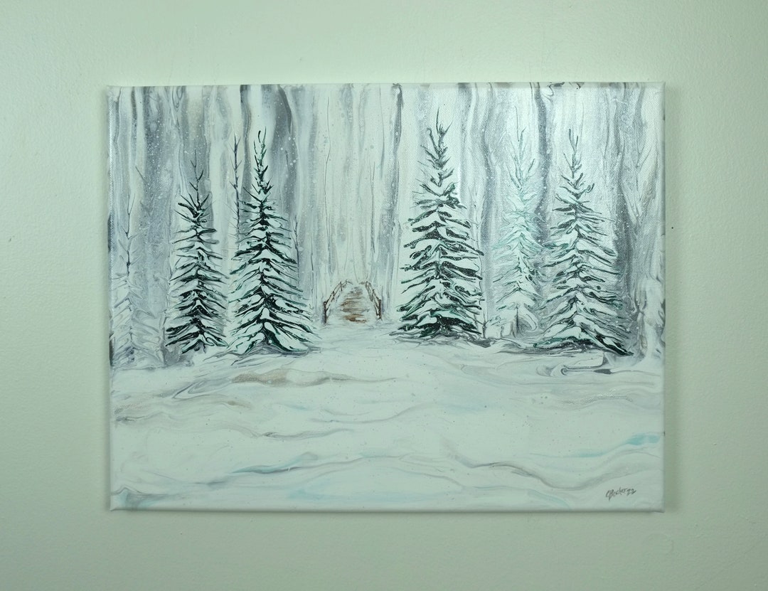 Snowy Winter Scene Wall Decor With Bridge - Etsy