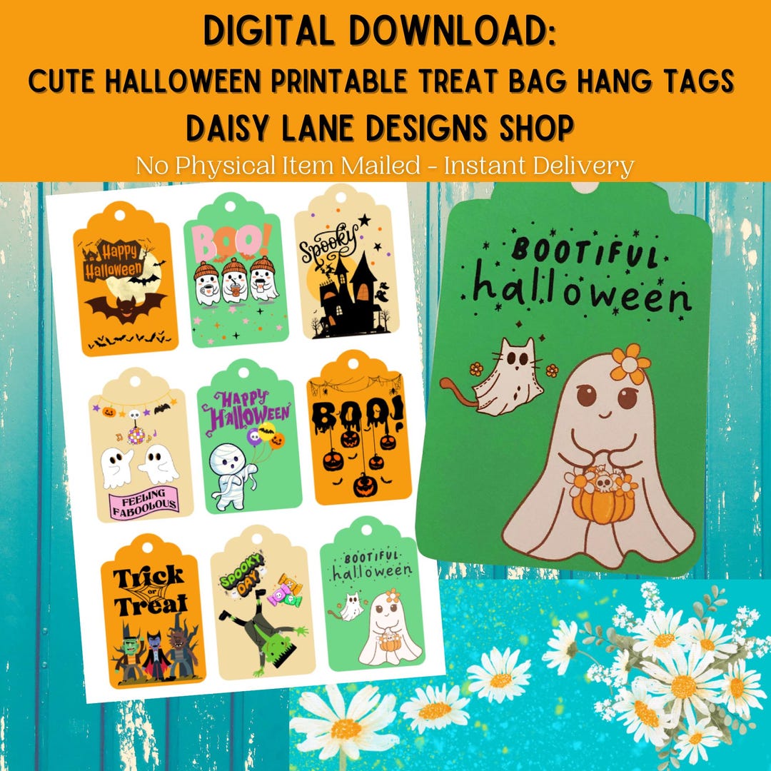 Printable Halloween Treat Bag Hang Tags Cute Variety 9 Designs ...