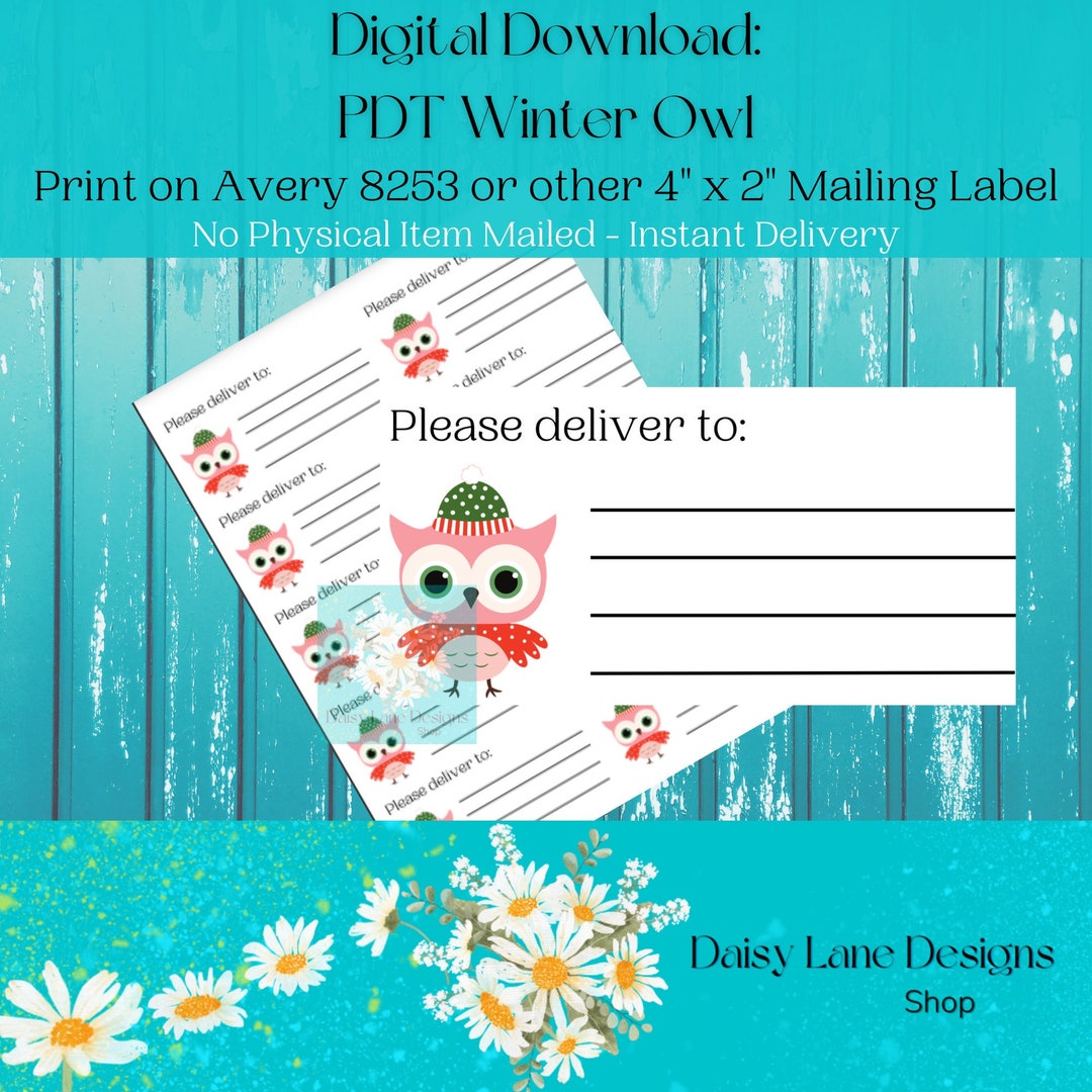 PDT Cute Winter Owl Digital Download Printable 2" X 4" Shipping Labels ...