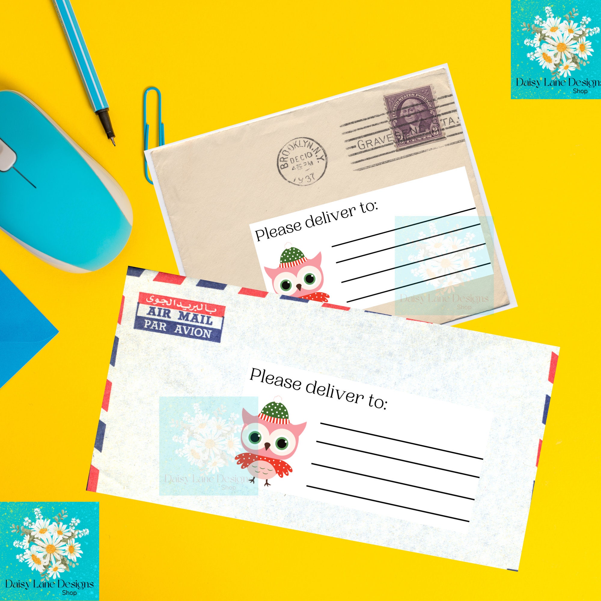 PDT Cute Winter Owl Digital Download Printable 2 X 4 Shipping Labels ...