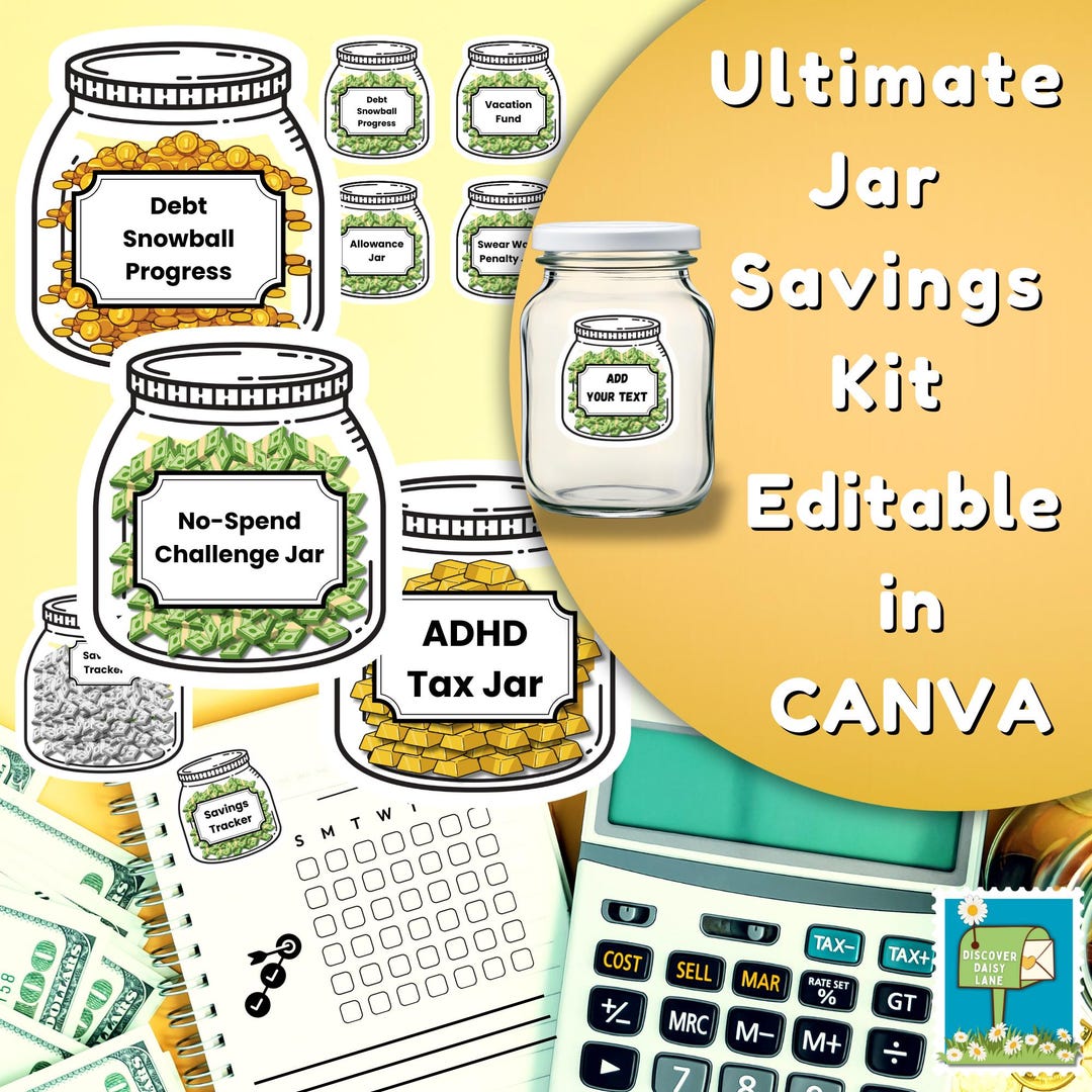 Editable Savings Jar Tracker | Visual Savings Challenge | ADHD Debt ...