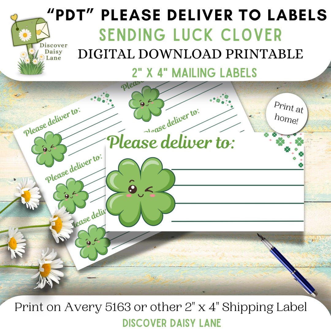 Printable 2x4 Shipping Labels Avery 5163 Kawaii Clover PDT Please ...