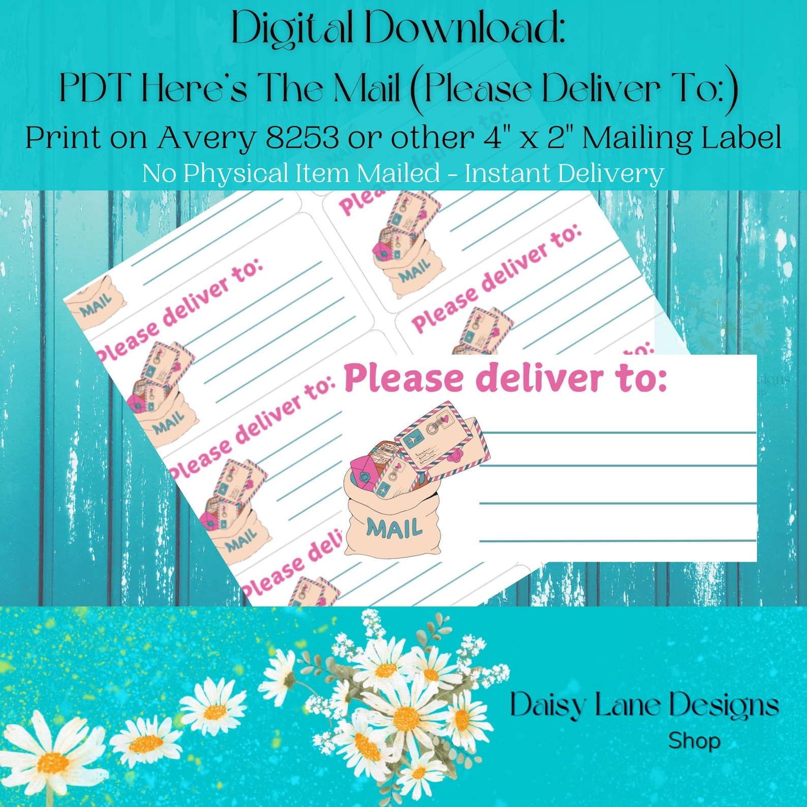 PDT Here's the Mail Printable 2" X 4" Shipping Labels Digital Download ...