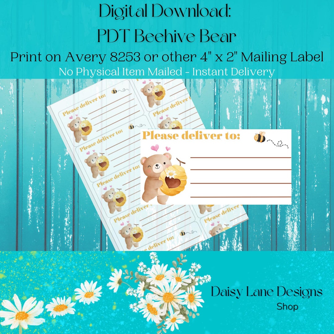 PDT Beehive Bear Digital Download Printable 2" X 4" Shipping Labels ...